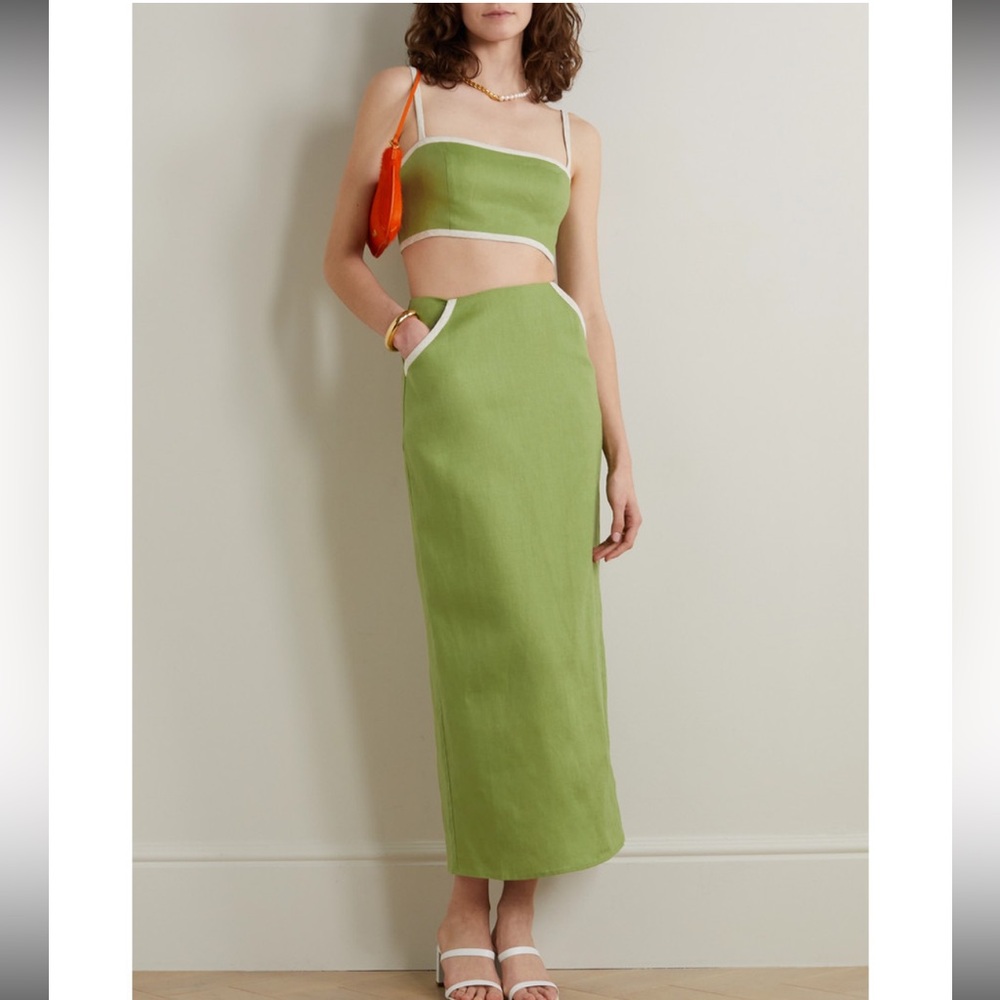 Reformation Green And White Elena Two Piece Skirt Set - Gem